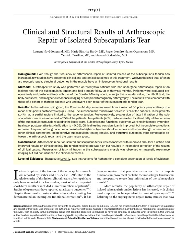 Clinical and Structural Results of Arthroscopic Repair of Isolated ...