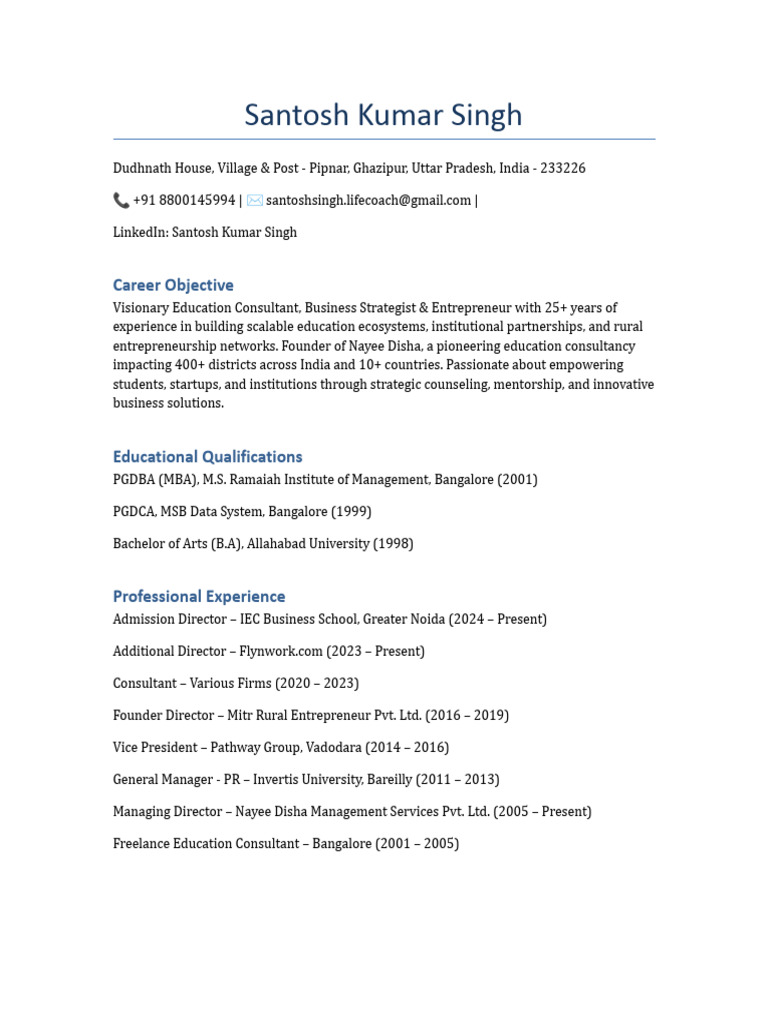 Santosh Kumar Singh Professional Resume | PDF
