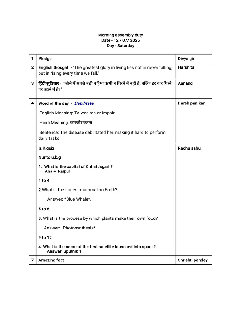 Morning Assembly Dut 1207 | PDF