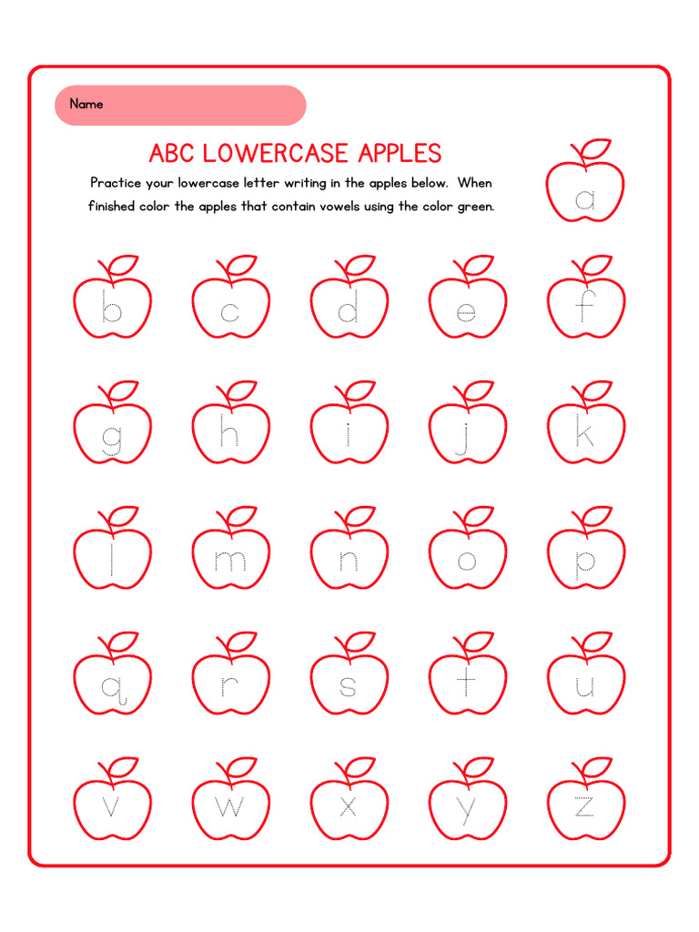 Apple ABC Lowercase Practice Worksheet | PDF