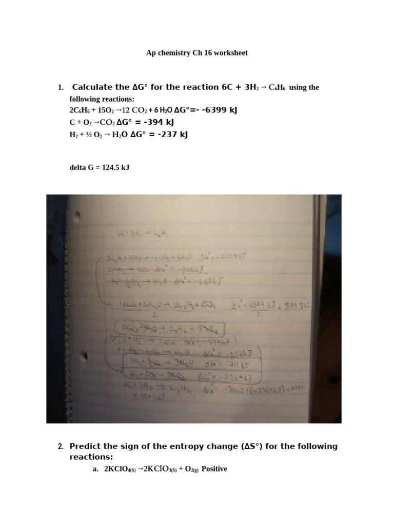 AP Chemistry Chapter 16 Solutions | PDF