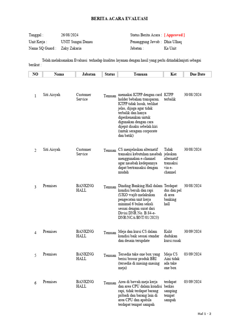 Ba Eval Unit Sungai Danau 270824 | PDF