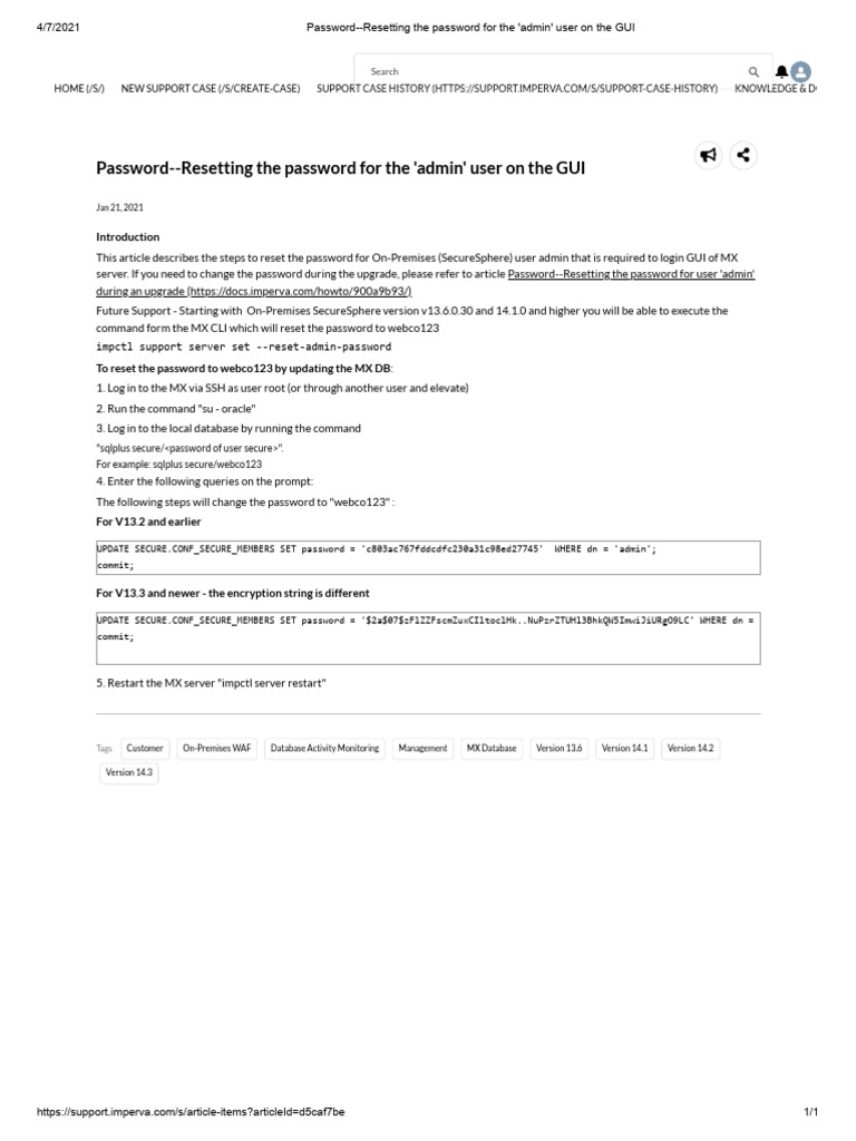 Password - Resetting The Password For The 'Admin' User On The GUI | PDF | Password | Command ...