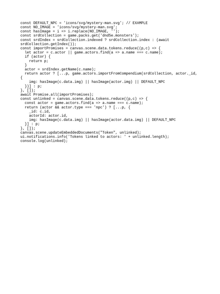 FoundryVTT Macro - V10 - RELINK - TOKEN - ACTOR - MACRO - SCRIPT | PDF