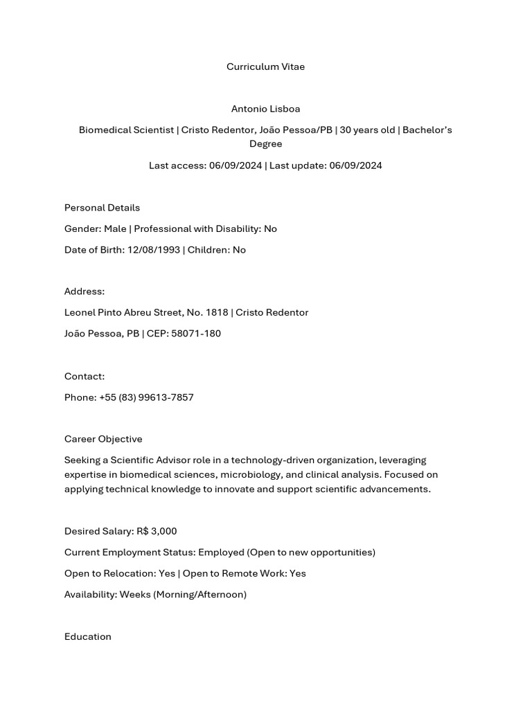 Curriculo Ingles | PDF