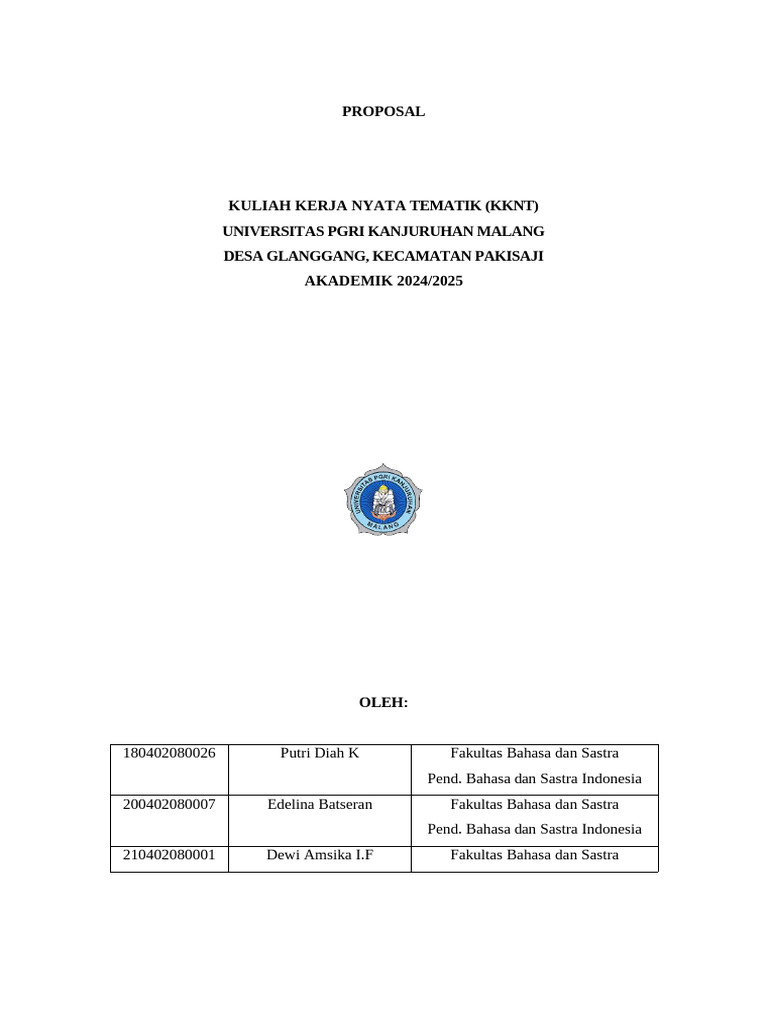 Proposal - KKN-T Pen - Bahasa Dan Sastra Indonesia - 2024 | PDF