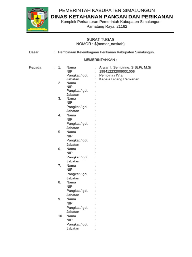 Format Surat Tugas 2025 PLT | PDF