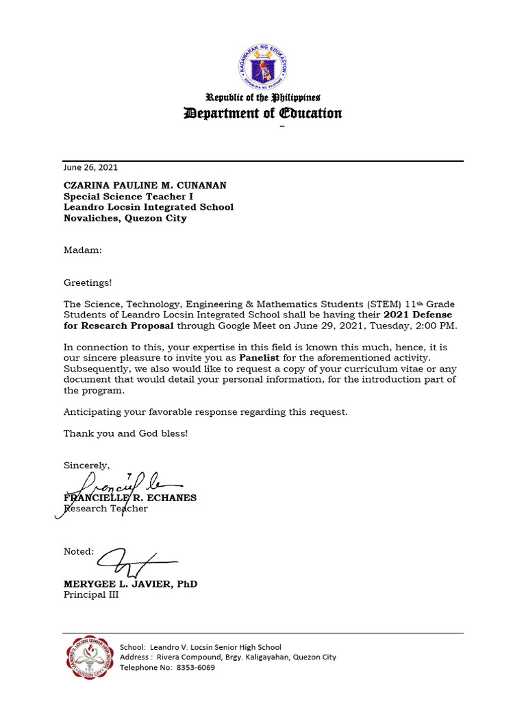 MCza Letter For Panelist | PDF