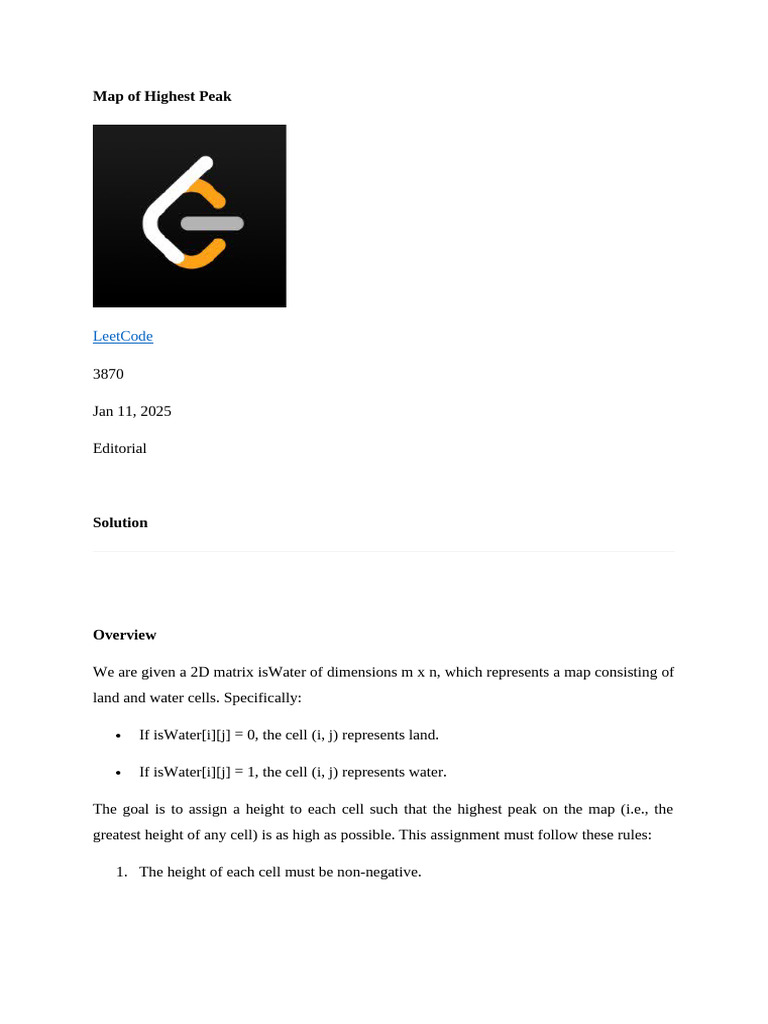 Map of Highest Peak - Editorial | PDF | Matrix (Mathematics) | Computer Programming