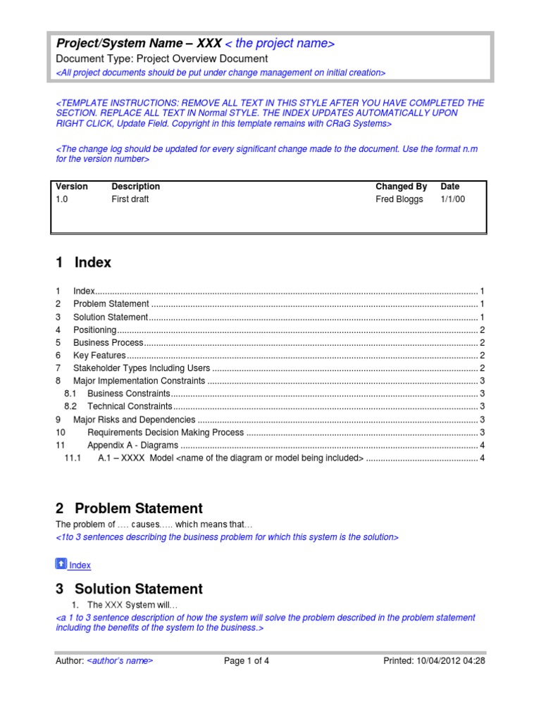 Project Overview Document Template | Download Free PDF | Software ...