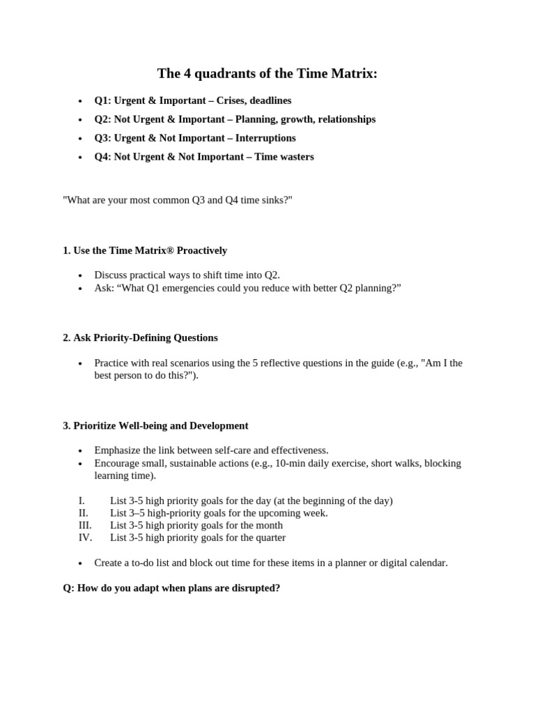 Mastering the 4 Quadrants of Time Management | PDF