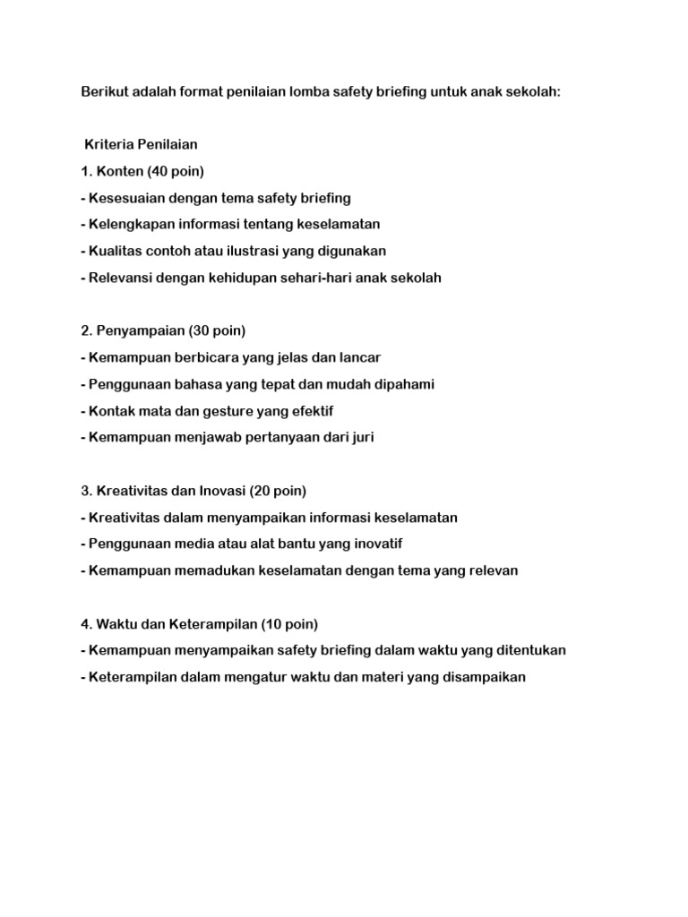 Penilaian Safety Briefing Sekolah | PDF