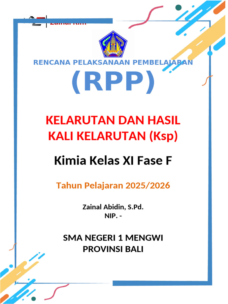 RPP Kimia Fase F Kelas XI TH 25 - Kelarutan Dan KSP (Opsional) | PDF