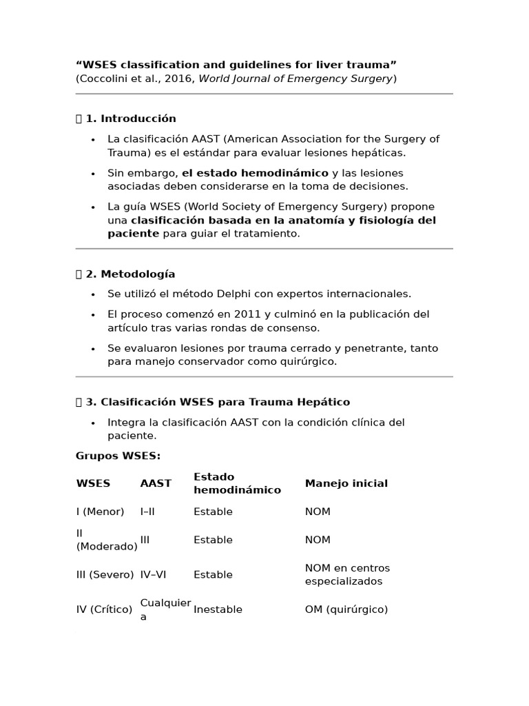 Traumatismo Hepático Wses | PDF | Cirugía | Especialidades Medicas