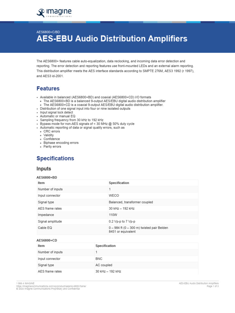 C - III - 6.2 - Card Khuếch Đại Phân Chia AES Digital Audio ...