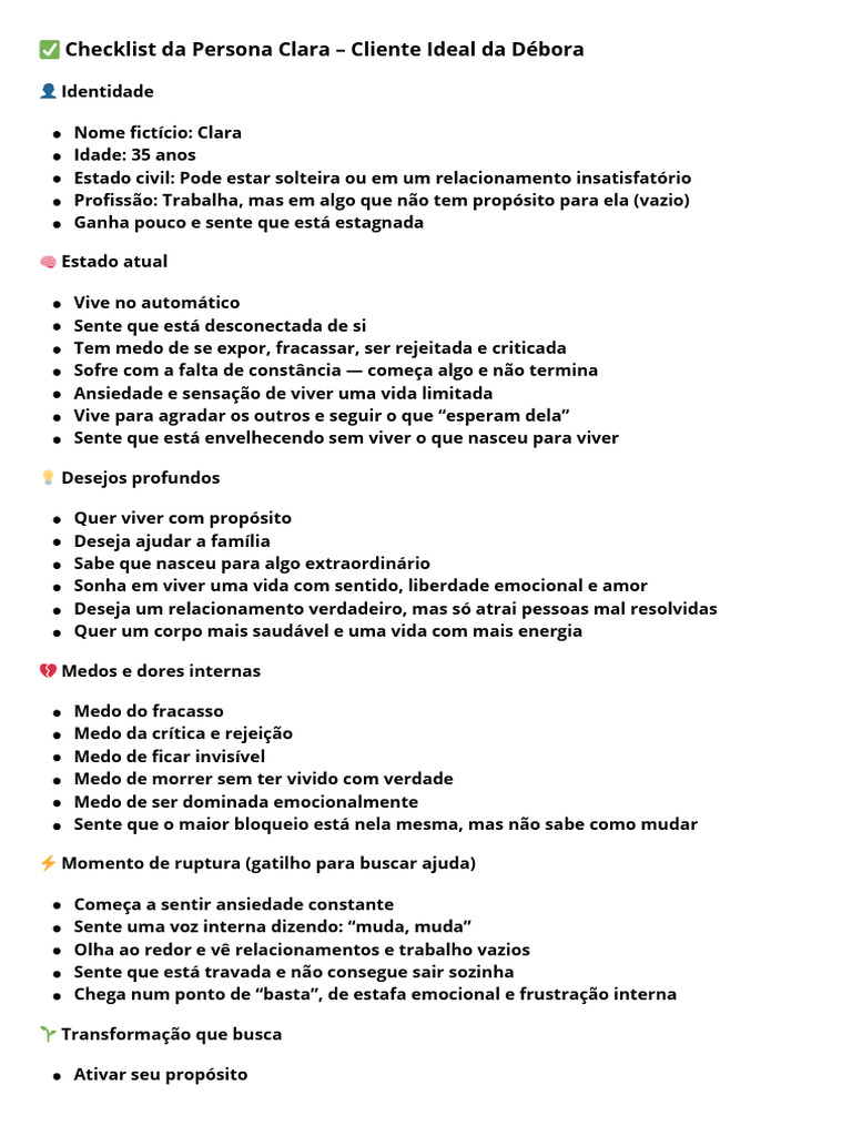 Checklist Da Persona Clara - Cliente Ideal Da Débora | PDF