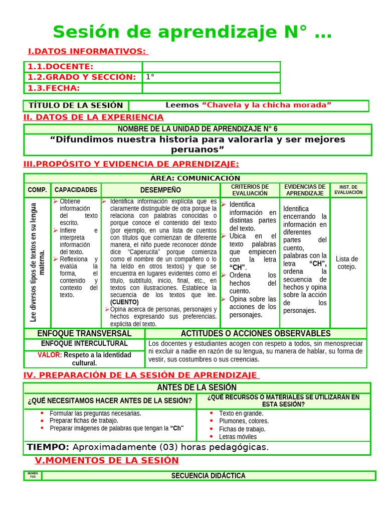 Sesión Leemos Un Cuento Chavela y La Chicha Morada Letra CH Maestra ...