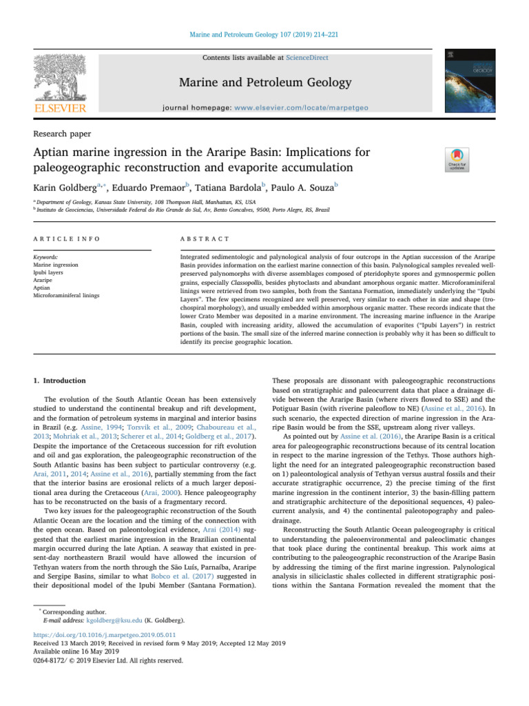 Aptian Marine Ingression in Araripe Basin | PDF | Geology | Earth Sciences