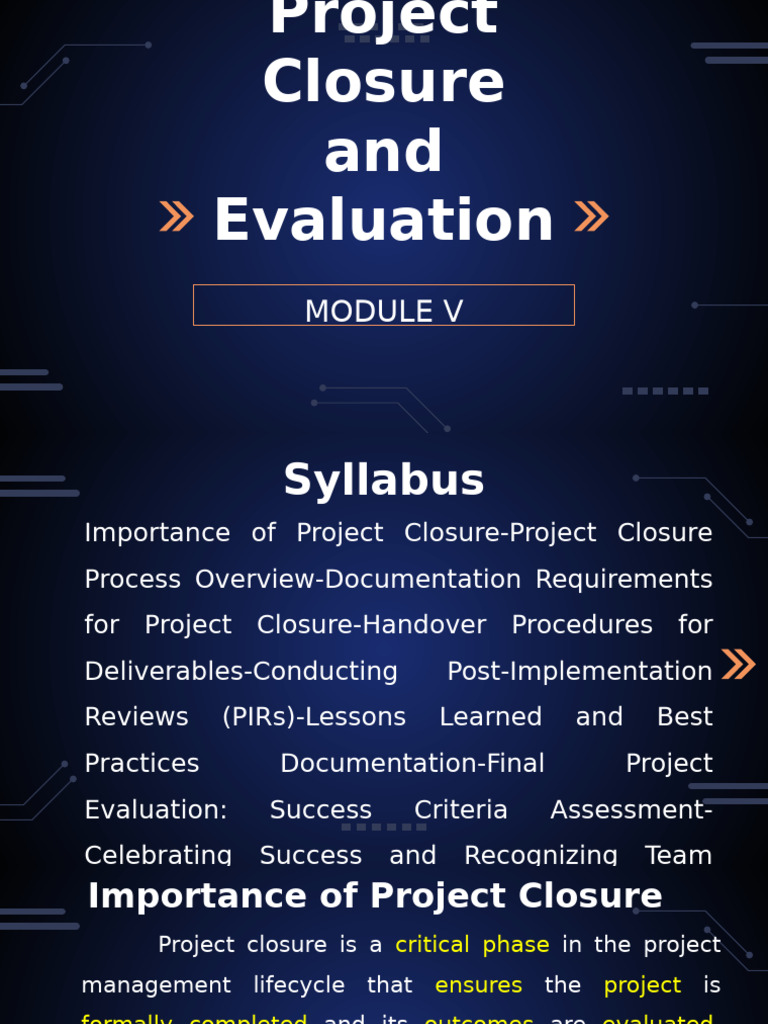 Module V - Project Closure and Evaluation | PDF | Evaluation | Risk ...