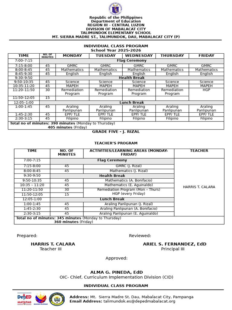 Grade 5 Class Program 2025-2026 | PDF | Government | Spanish East Indies