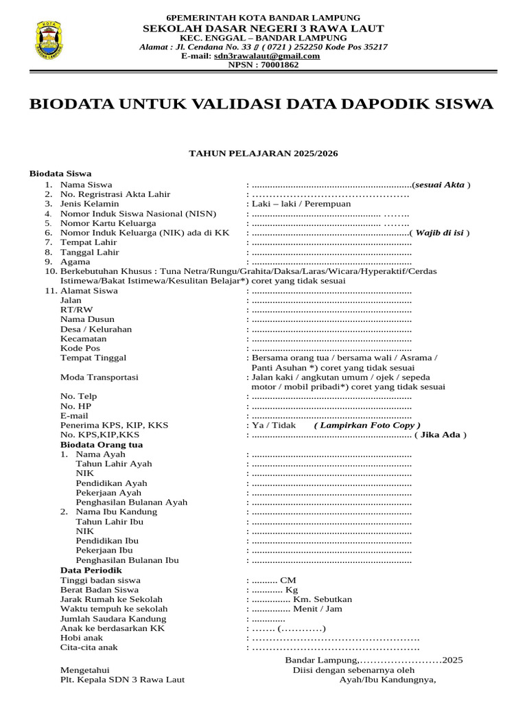 Biodata Siswa 2025 | PDF