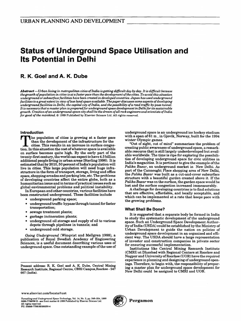 Status of Underground Space Utilisation and | PDF | Tunnel | Groundwater