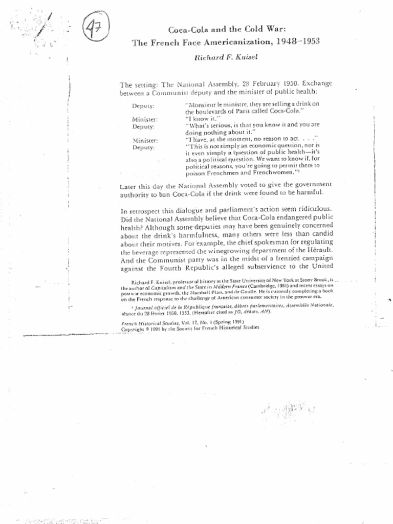 Kuisel, R. Coca Cola and The Cold War The French Face Americanization | PDF