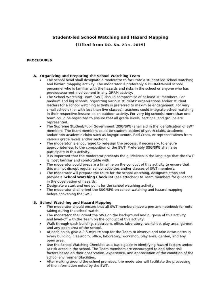 SIP Annex 2C - Student-Led School Watching and Hazard Mapping | PDF