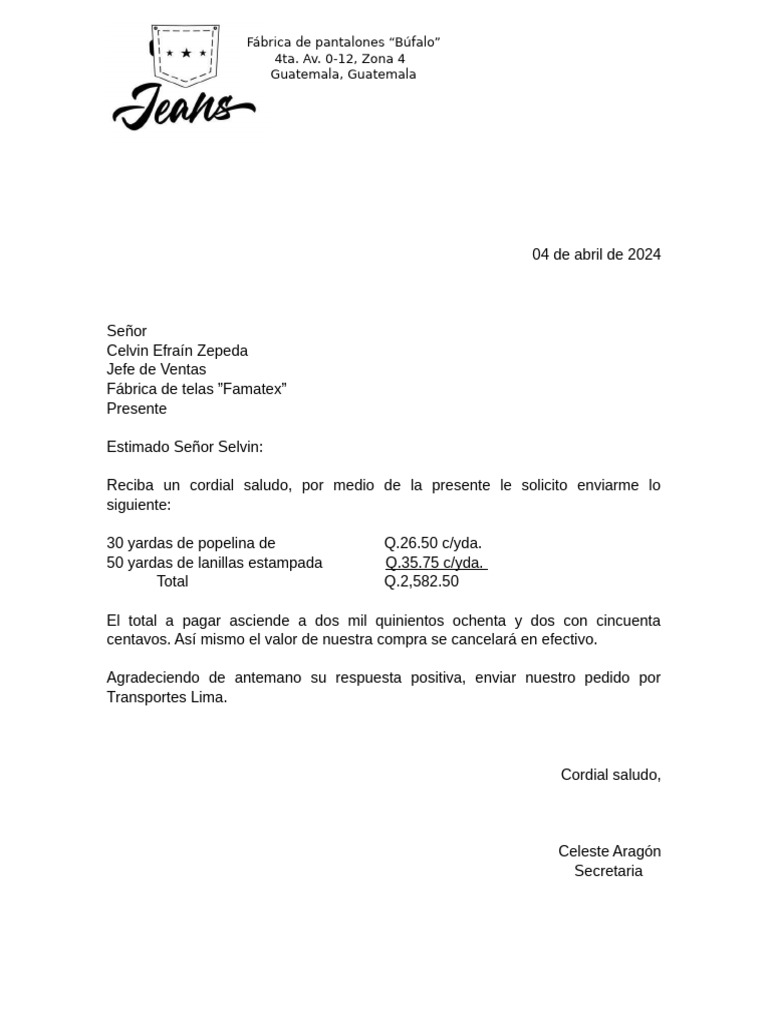 Carta de Pedido | PDF