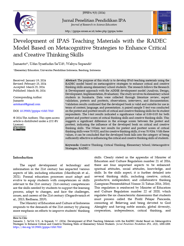 Development of IPAS Teaching Materials With The RA | PDF | Evaluation ...