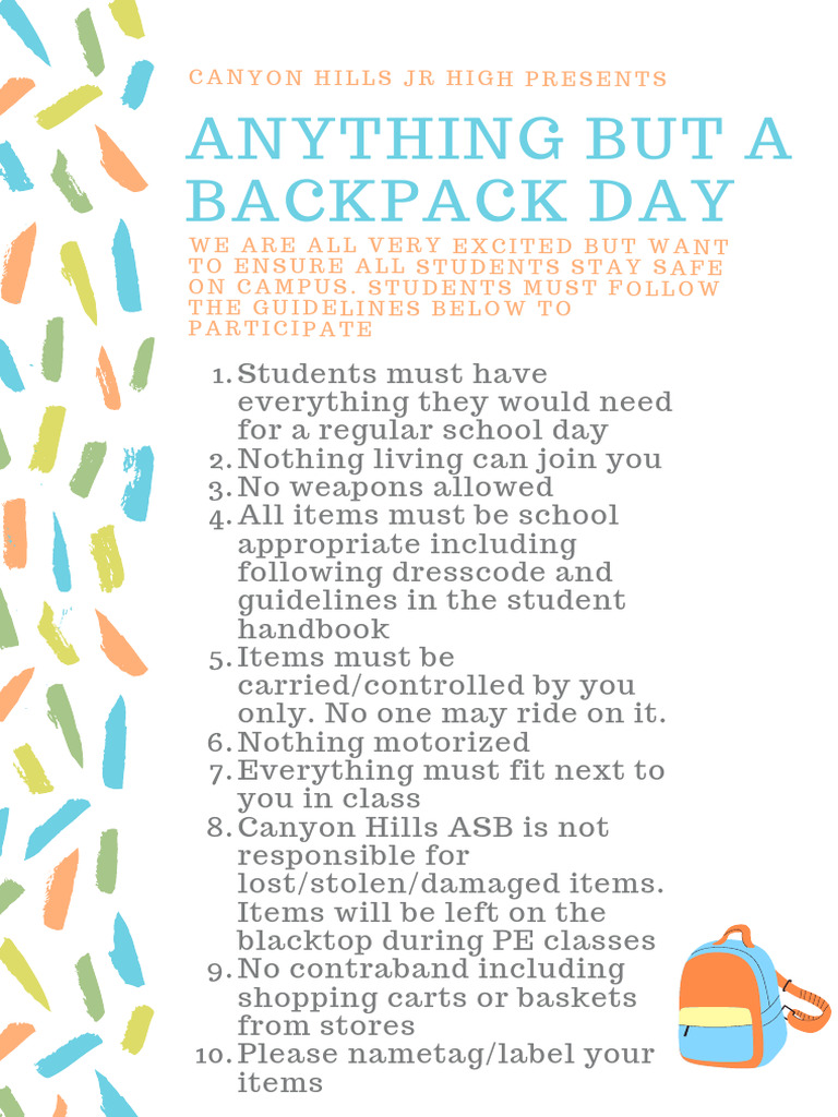 Guidelines for Anything But a Backpack Day | PDF