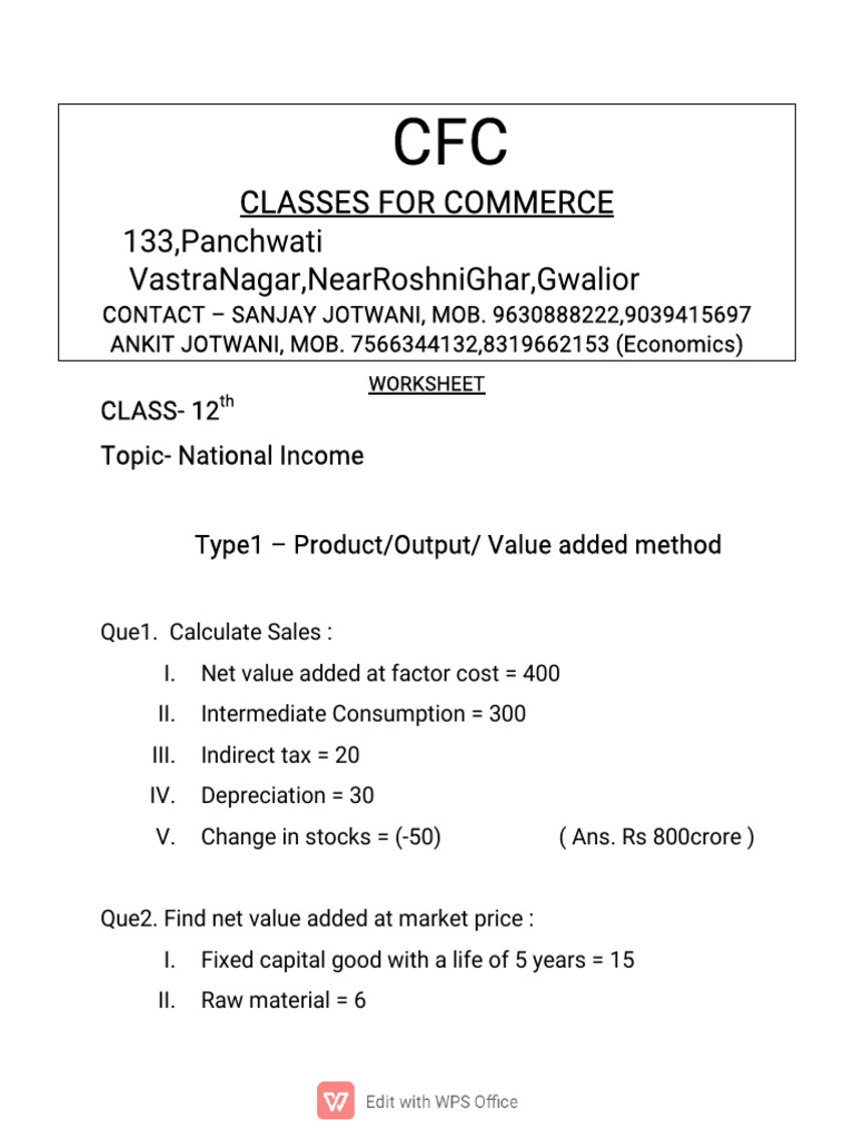 National Income Calculation Worksheet | PDF