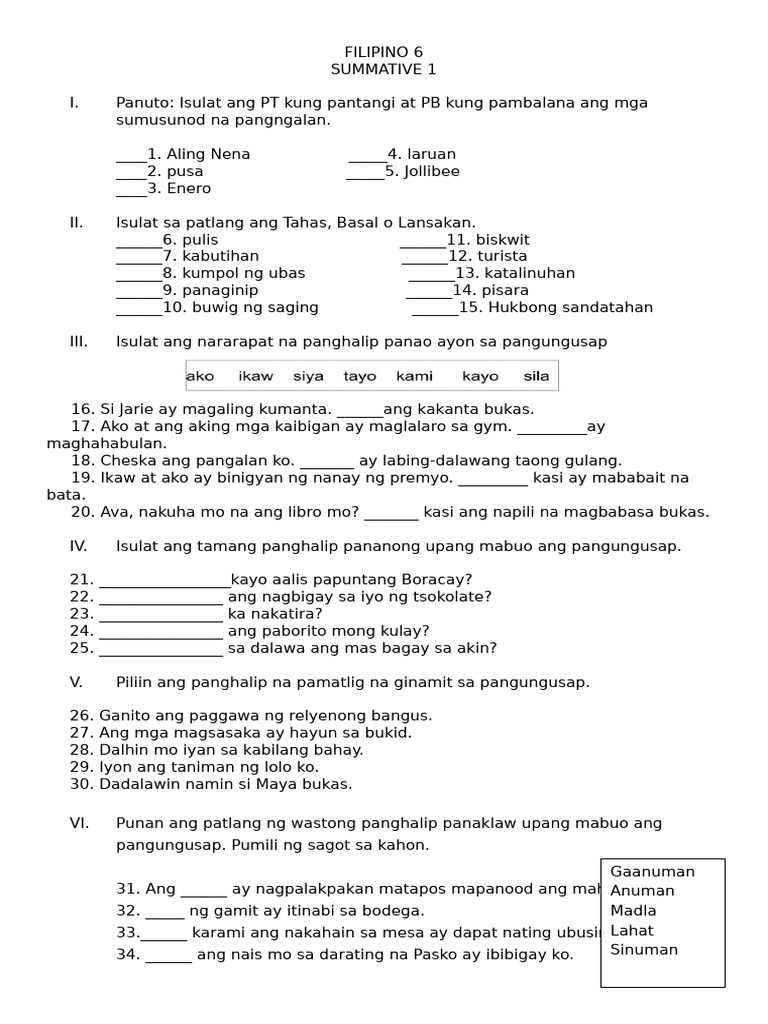 Filipino 6-ST1 | PDF