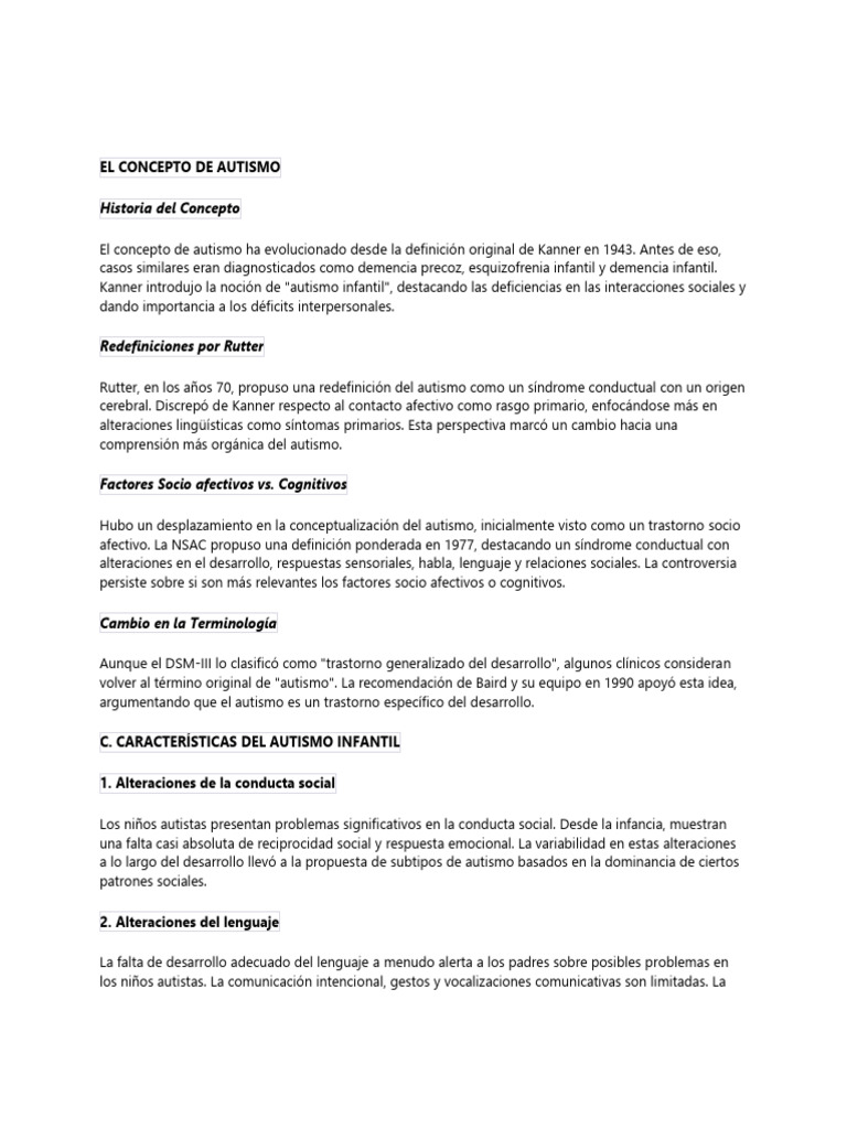 Evolución y características del autismo infantil | PDF | Autismo ...