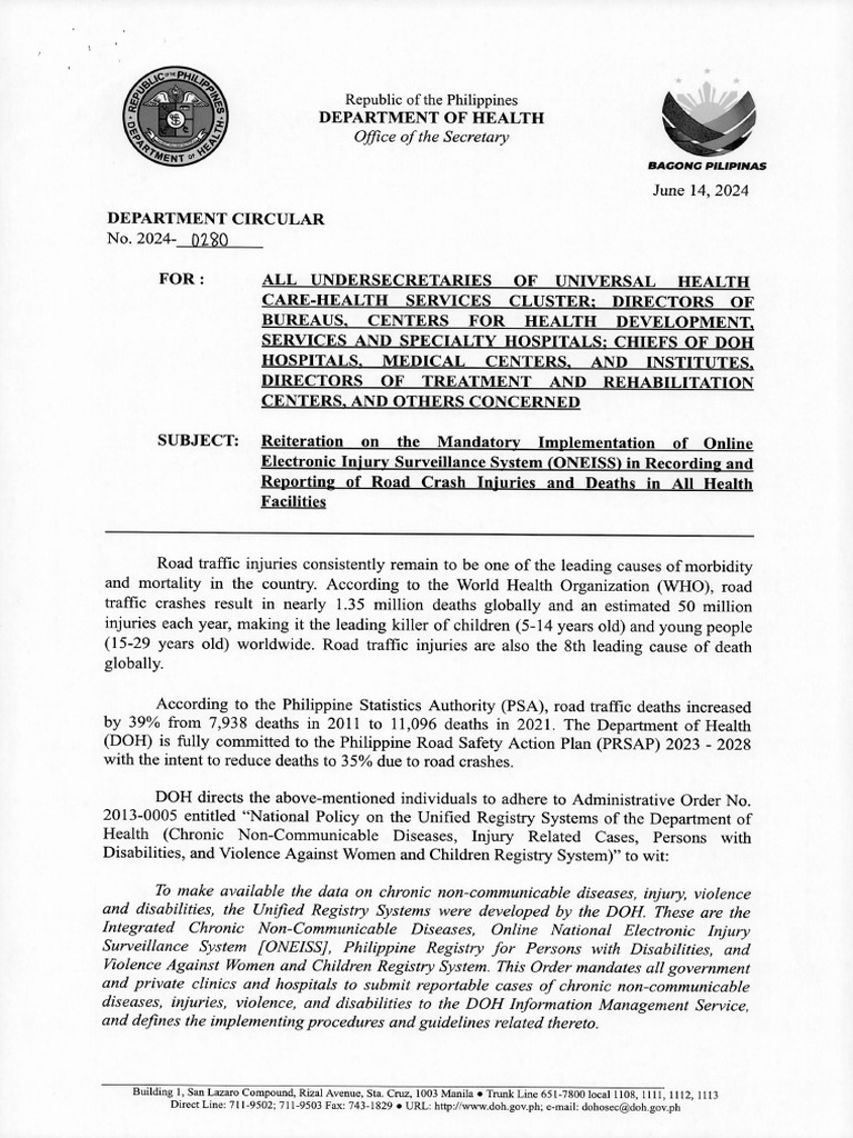 Dc2024-0280 - Mandatory Implementation of ONEISS in All Hospitals | PDF ...