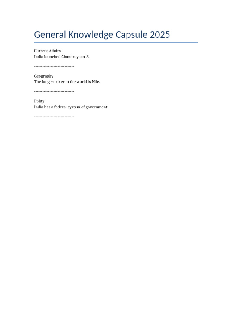 General Knowledge Capsule 2025 | PDF