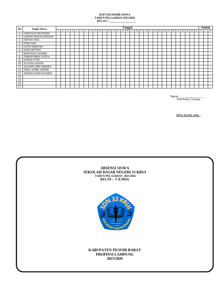 Absen Kelas 5 Fix | PDF