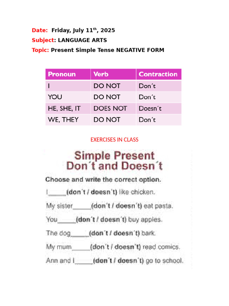 Yhy66 4th - Present Simple - Negative - Questions | PDF