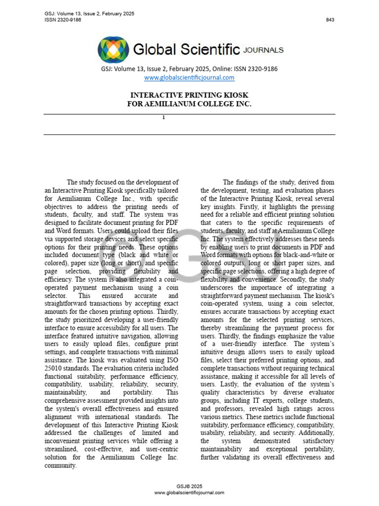 Interactive Printing Kiosk For Aemilianum College Inc | PDF | Usability | Computing