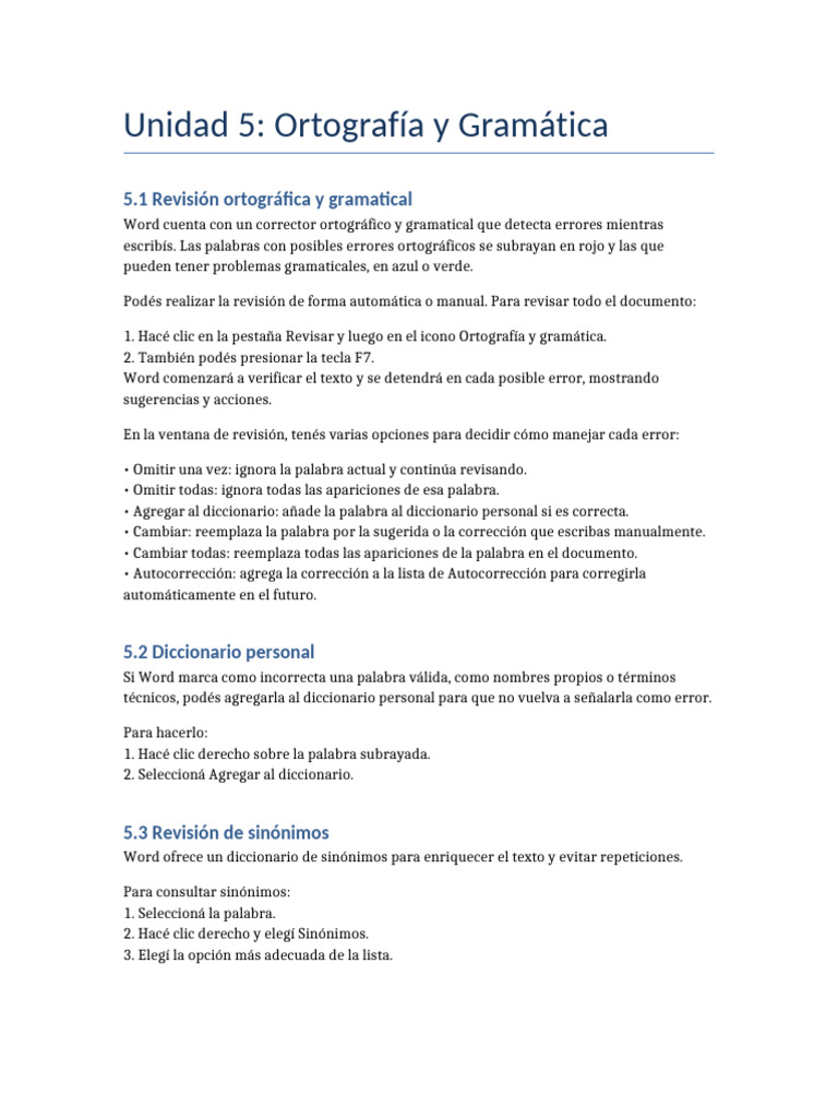 Unidad 5 Ortografia Gramatica Word Formato Final Integrada Gramatica | PDF