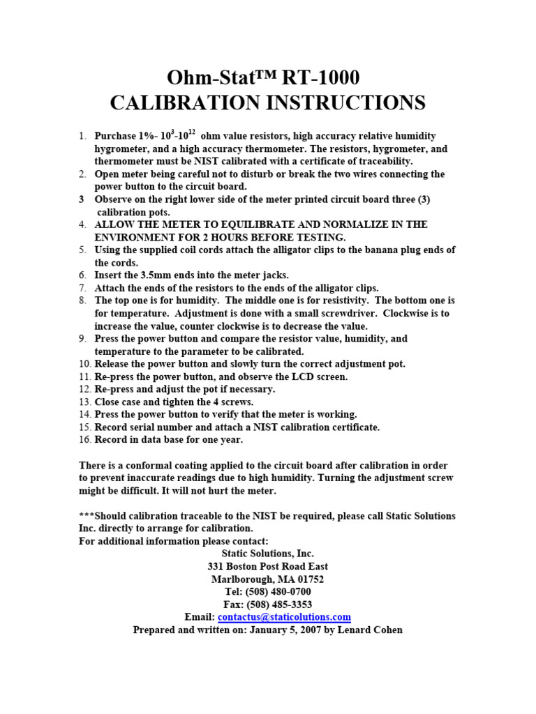 RT-1000 Calibration Instructions | PDF