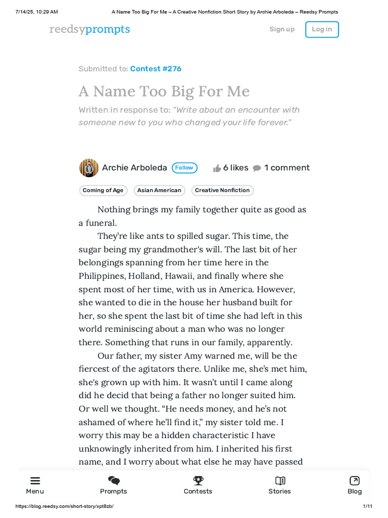 A Name Too Big For Me - A Creative Nonfiction Short Story by Archie ...