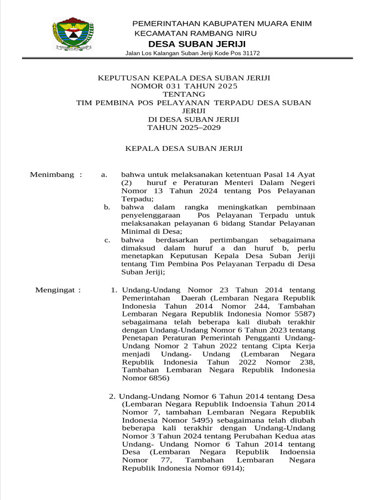 Tim Pembina Posyandu Desa Suban Jeriji | PDF