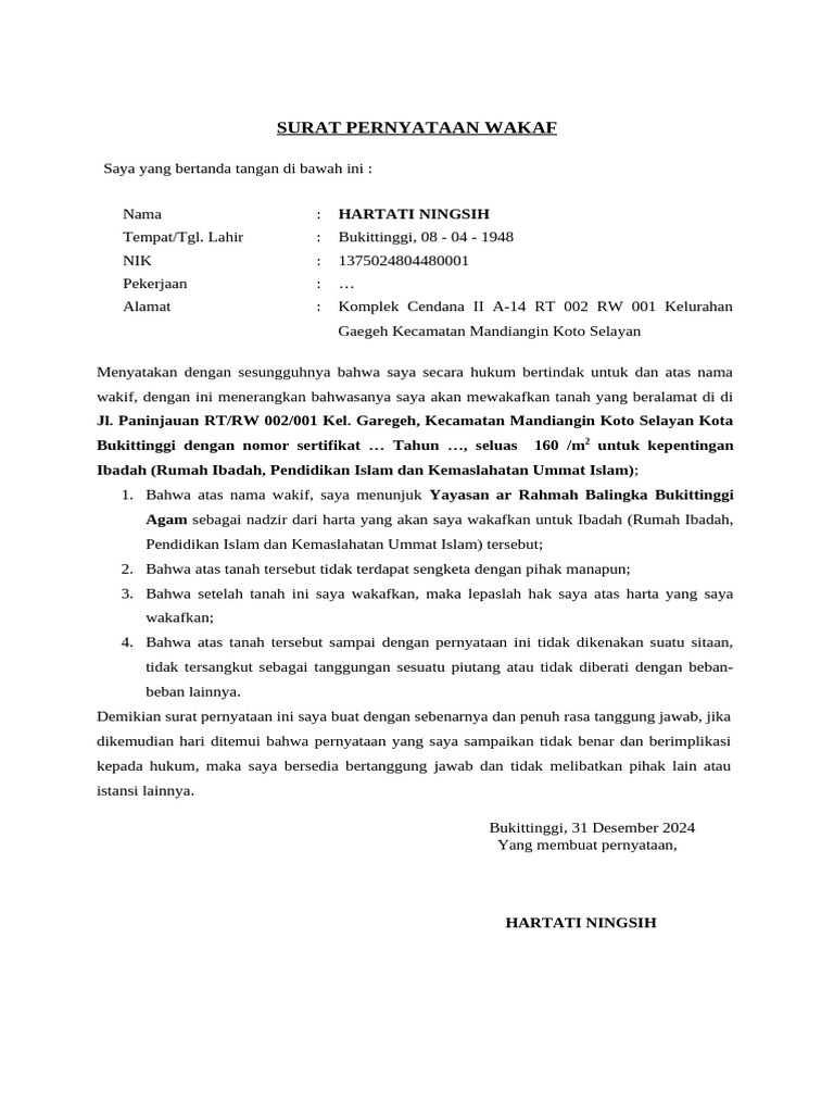 Surat Wakaf Tanah untuk Yayasan | PDF
