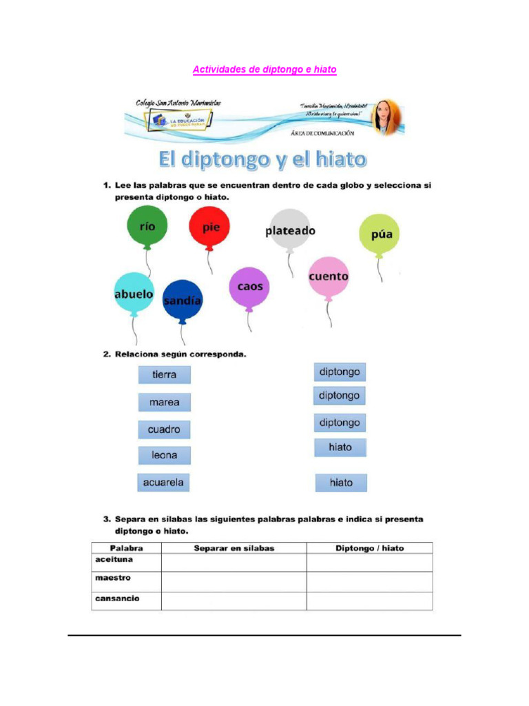 Actividades de Diptongo e Hiato | PDF