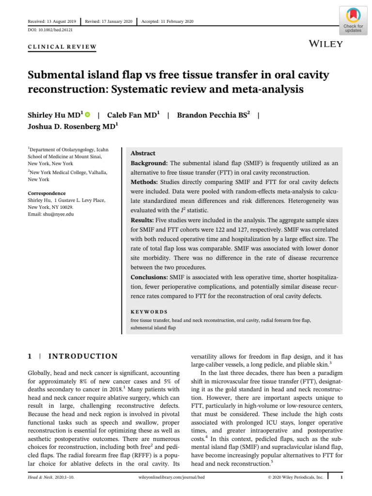 Submental Island Flap Vs Free Tissue Transfer in Oral Cavity ...
