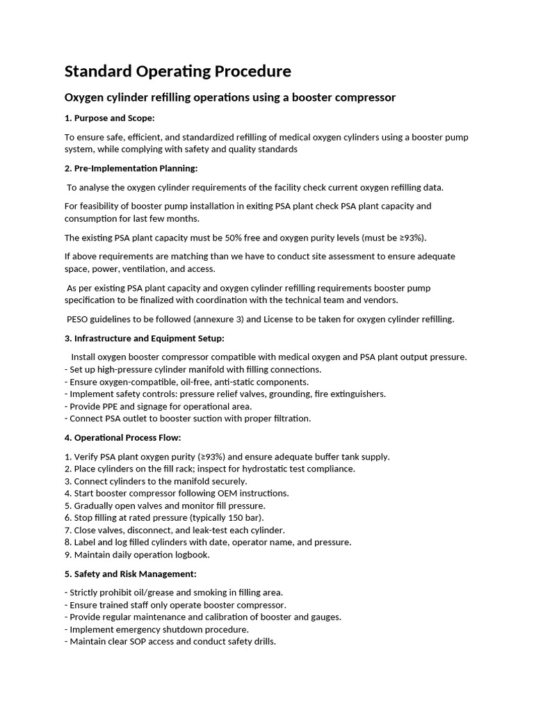 Standard Operating Procedure For Booster Pump | PDF | Pump | Gas ...