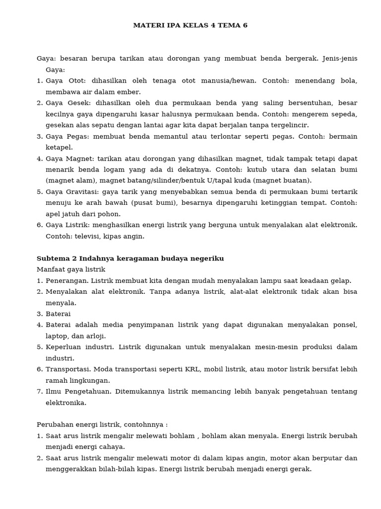 Macam-Macam Gaya dalam IPA Kelas 4 | PDF