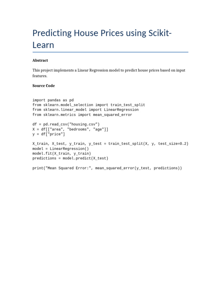House Price Prediction with Linear Regression | PDF