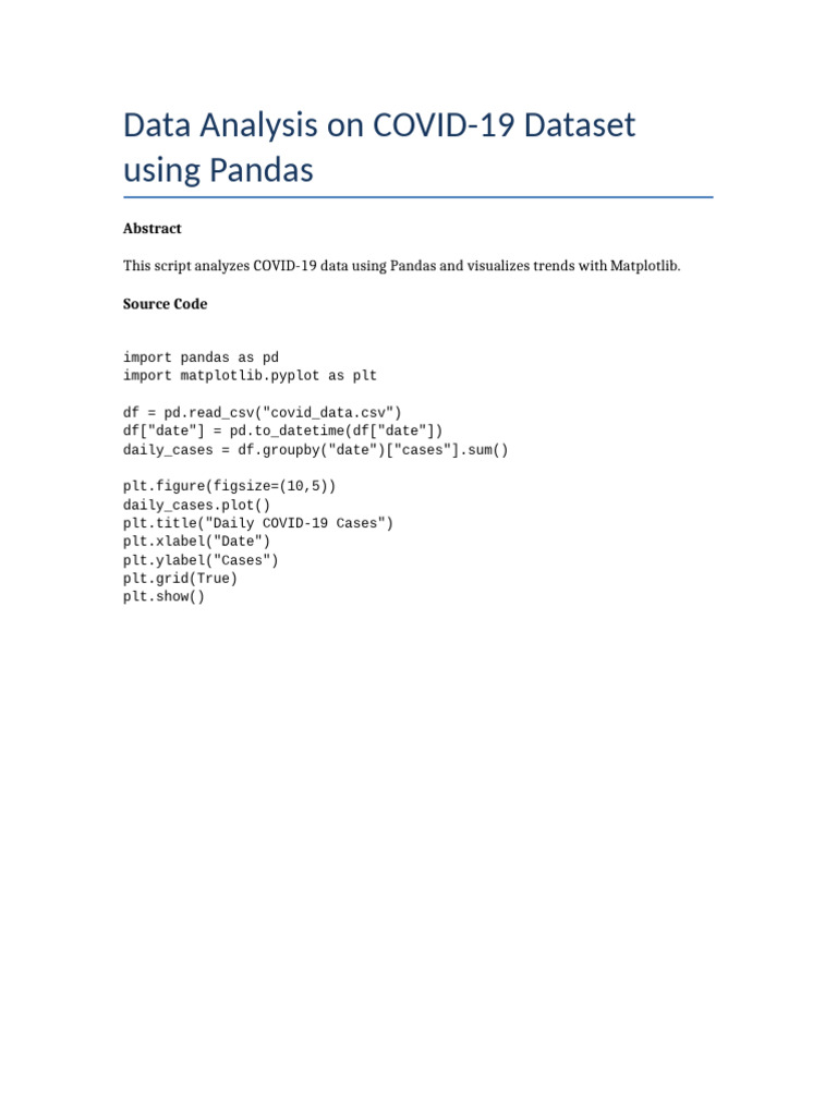 Data Analysis On COVID-19 Dataset Using Pandas | PDF